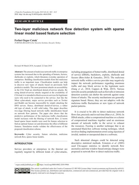 Pdf Two Layer Malicious Network Flow Detection System With Sparse