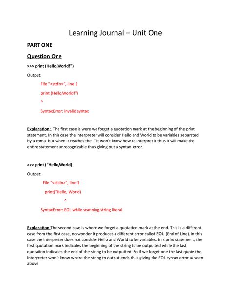 Learning Journal CS Programming Assignment CS UoPeople Studocu