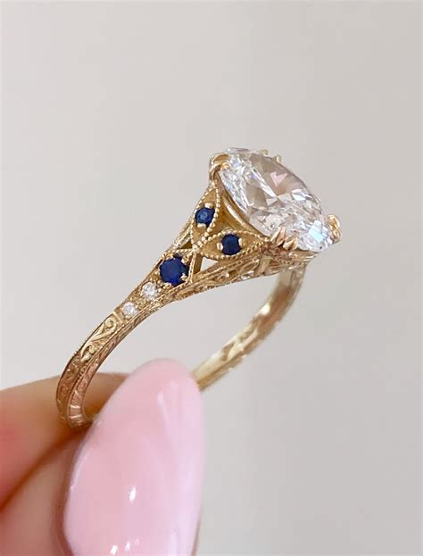 Skyla Sapphire Ornate Vintage Inspired Engraved Engagement Ring