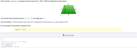 Solved Write A Function Area T To Calculate And Return The