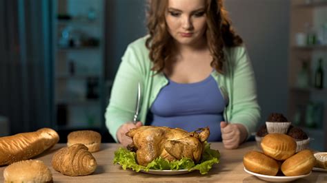 손에 포크와 나이프를 들고 먹는 로스트 치킨 준비의 뚱 녀 배 개 가금류에 대한 스톡 사진 및 기타 이미지 가금류 갈음질 건강하지 못한 생활방식 Istock