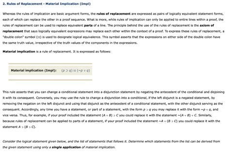 Solved 2 Rules Of Replacement Material Implication Impl