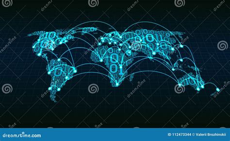 Abstract World Map From Digital Binary Code On A Grid Background
