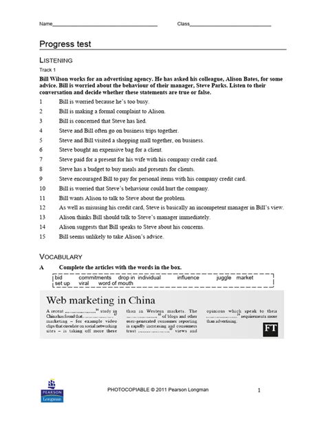 Progress Test Pdf Employment