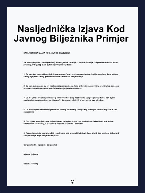 Nasljednička Izjava Kod Javnog Bilježnika Primjer