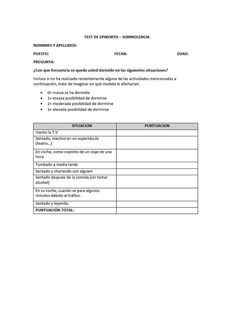 Test De Epworth Somnolencia Pdf