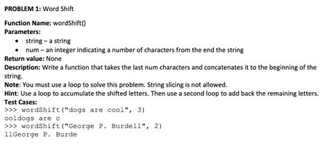 Solved Problem 1 Word Shift Function Name Wordshift Parameters