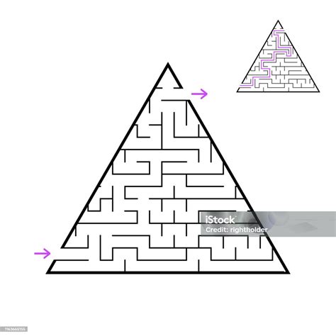 삼각형 미로 검은 스트로크와 피라미드 어린이를위한 게임 흰색 배경에 격리 된 간단한 평면 벡터 그림입니다 대답과 함께 0명에
