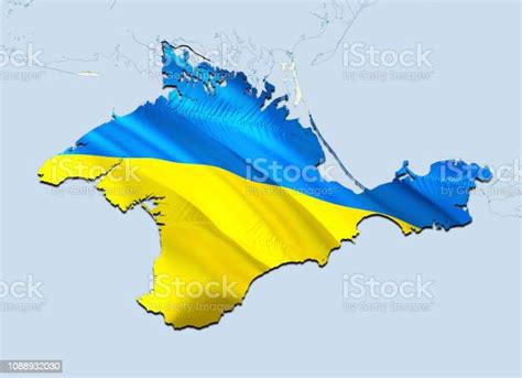 크리미아의 플래그 지도입니다 3d 렌더링 우크라이나 크리미아 지도 그리고 플래그입니다 크림 공화국의 국가 상징 국가 흔들며