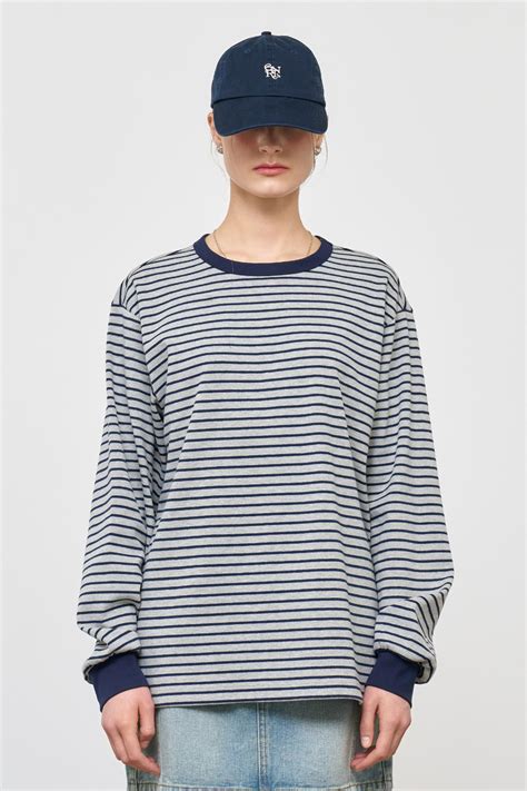 제너럴아이디어 Unisex 베이직 스트라이프 롱 슬리브 티 [melange Grey]