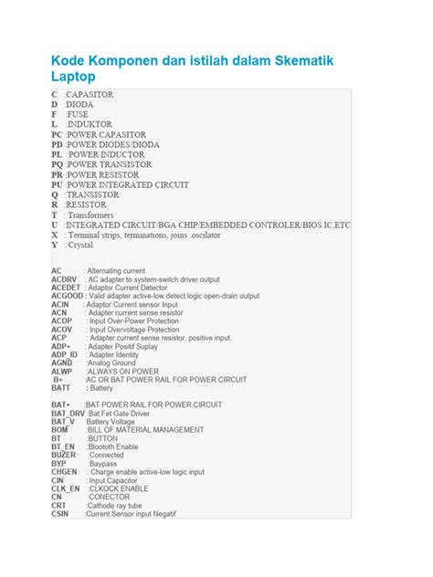 Kode Komponen Dan Istilah Dalam Skematik Laptop Pdf Electrical