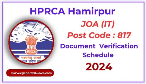 hprca hamirpur joa it post code 817 document verification schedule