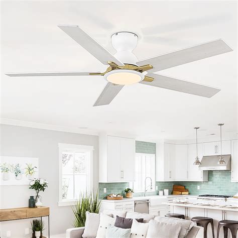 Breezary 52 In Off White And Gold Integrated Led Indooroutdoor Flush