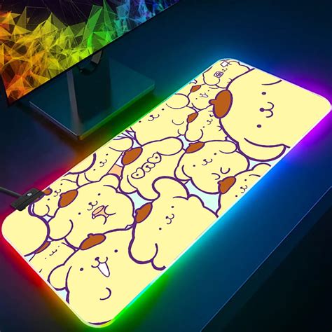 Hello Kitty Pom Purin Cinnamon Rgb Pc Gamer Keyboard Mouse Pad Mousepad Led Glowing Mouse Mats