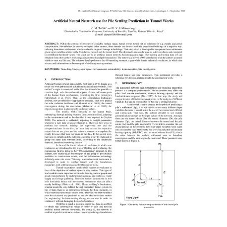 Artificial Neural Network Use For Pile Settling Prediction In Tunnel Works ITA Library