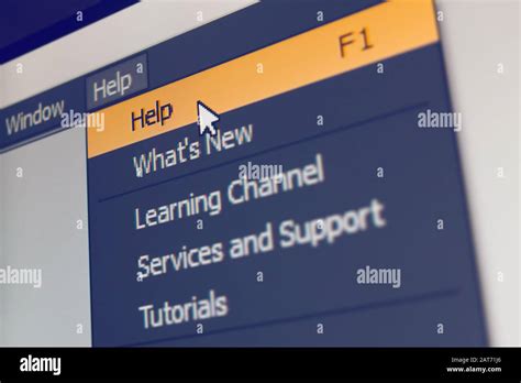 Software Menu Item With F1 Help Command Highlighted And Mouse Cursor