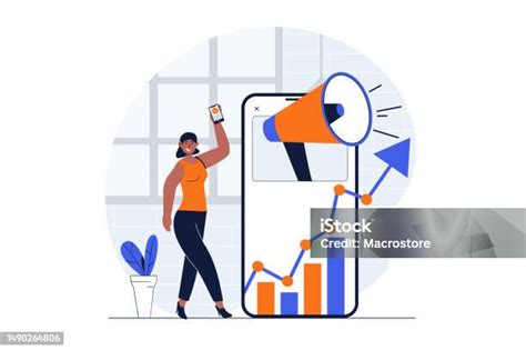 캐릭터 장면이 있는 디지털 마케팅 웹 개념입니다 다양한 광고 콘텐츠를 만들고 데이터를 분석하는 여성 플랫 디자인의 사람들 상황