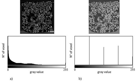 x ray ct image reconstructed and its histogram a trinarized image