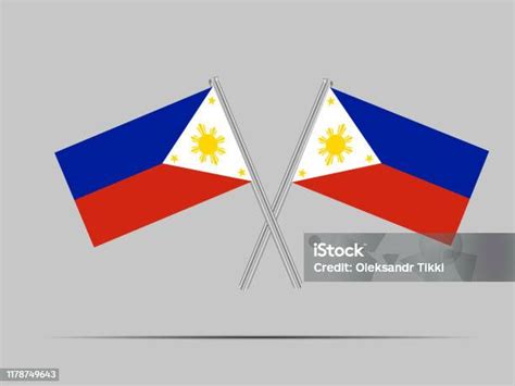 필리핀 국기 지구 지구 지구와 두 깃대에 블루 오션과 녹색 아메리카 아프리카와 아시아 대륙 원래 색상과 비율 벡터 일러스트레이션 국가 세트 국가 관광명소에 대한 스톡 벡터