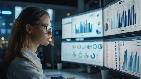 Premium Photo A Girl Analyst A Data On Computer