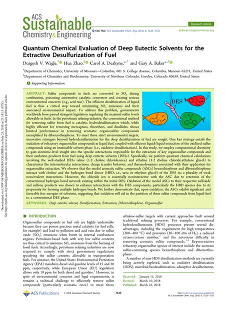 Pdf A Quantum Chemical Evaluation Of Deep Eutectic Solvents For The