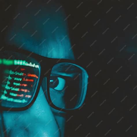 Closeup of Eyes and Glasses with Tech Reflection Cyber Security Concept | Premium AI-generated image