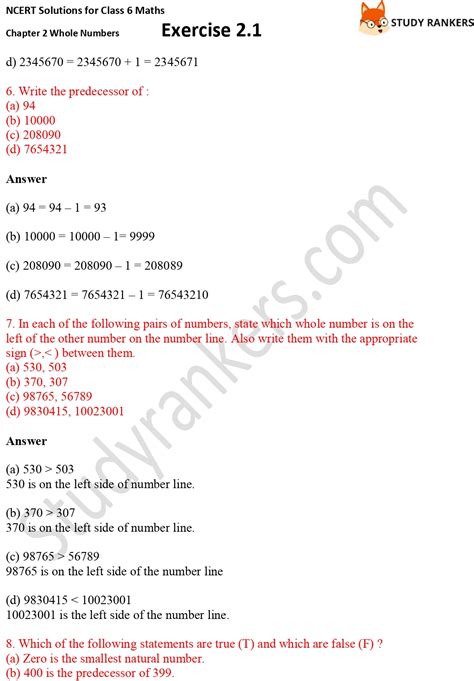 NCERT Solutions For Class Maths Chapter Whole Numbers Exercise
