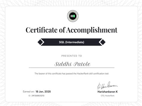 Siddhi Patole On Linkedin Hackerrankcertified Sql Continuouslearning Dataskills