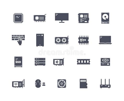 Computer Components Black Set Stock Vector Illustration Of Electronic