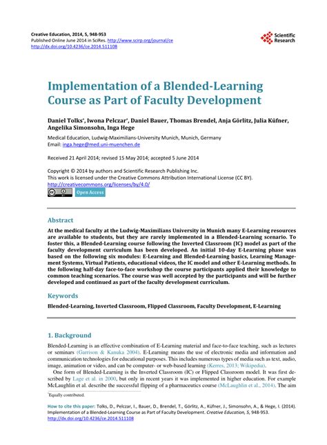 PDF Implementation Of A Blended Learning Course As Part Of Faculty Development