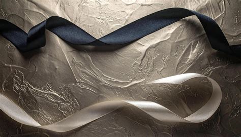 Mockup Elegant Ribbons Flowing On Textured Metallic Background Luxury