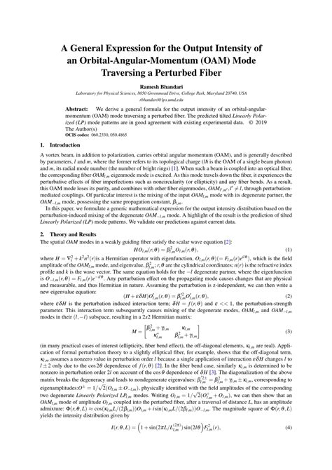 Pdf A General Expression For The Output Intensity Of An Orbital