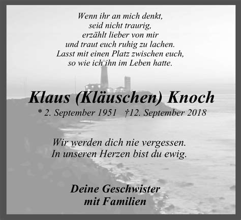 Traueranzeigen Von Klaus Knoch Trauer In Nrwde