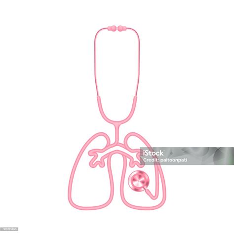 청진 기 핑크 색상과 폐 기호 기호 복사 공간 흰색 배경에 고립 된 케이블에서 만든 모양 개념에 대한 스톡 벡터 아트 및 기타 이미지 개념 건강 진단 건강관리와 의술