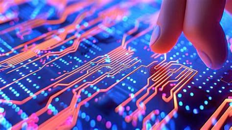 Futuristic Circuit Board With Glowing Code Lines For Programming And