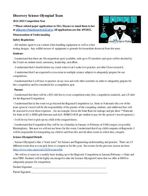 Fillable Online Science Olympiad Team Introduces New Application