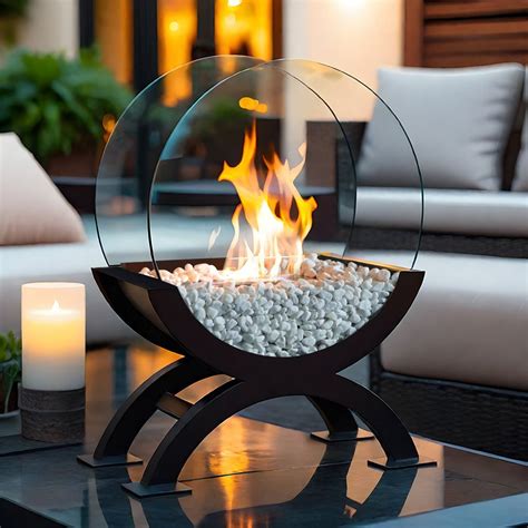 Jhy Design Round Glass Large Tabletop Fireplace 19 H Portable Fire