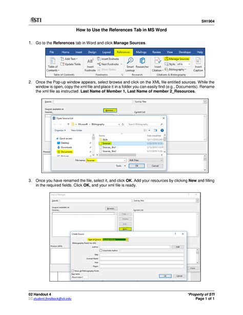 How To Use References Tab In MS Word SH Handout Property Of STI Student Sti Page Of