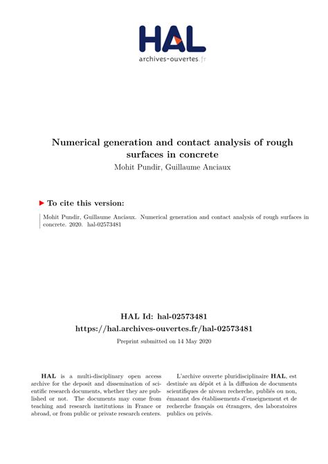 Pdf Numerical Generation And Contact Analysis Of Rough Surfaces In