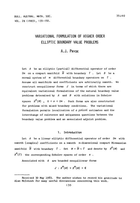 Pdf Variational Formulation Of Higher Order Elliptic Boundary Value