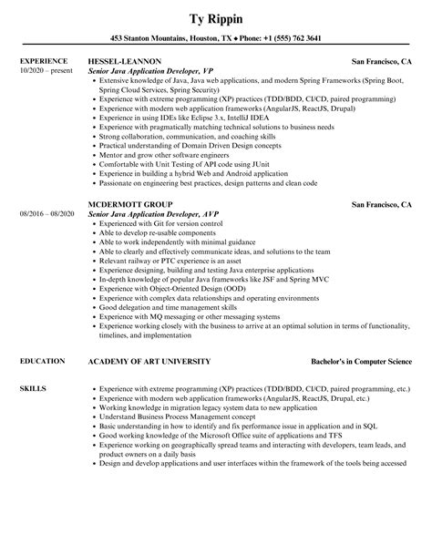 Senior Java Application Developer Resume Samples Velvet Jobs