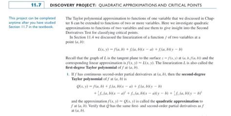 Solved 11 7 Discovery Project Quadratic Approximations And
