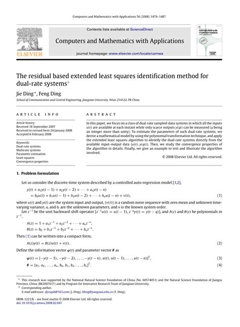Pdf Df2008 Cma566 The Residual Based Extended Least Squares Identification Method For Dual