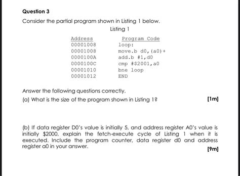 Solved Question 3 Consider The Partial Program Shown In
