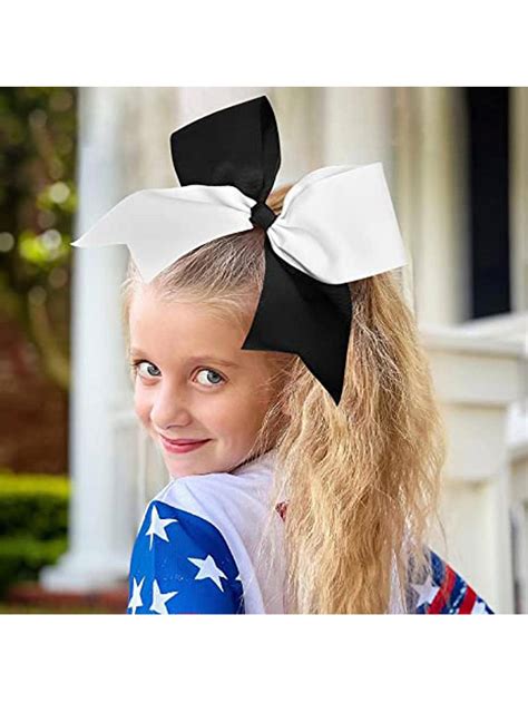 24 Pcs Large Cheer Bows 8 Bulk Hair Bow Accessories With Ponytail