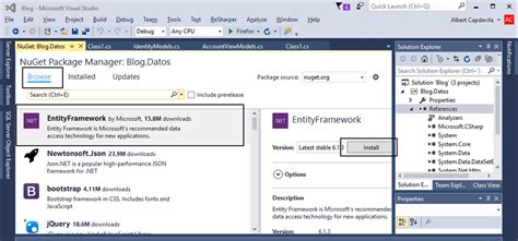 la primera versión de la base de datos de este blog con entity