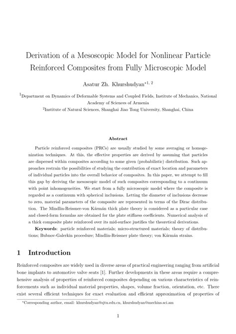 Pdf Derivation Of A Mesoscopic Model For Nonlinear Particle Reinforced Composites From A Fully