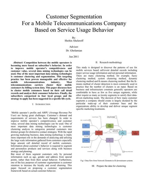Customer Segmentation For A Mobile Telecommunications Company Based On Service Usage Pdf