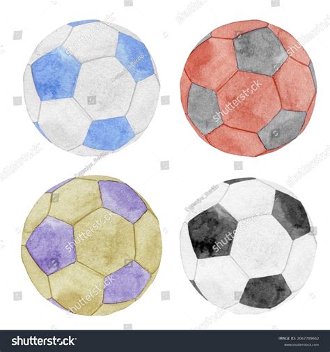 축구공 그리기 수채화 세트흑백 빨강 파랑 스톡 일러스트 2067789662 Shutterstock