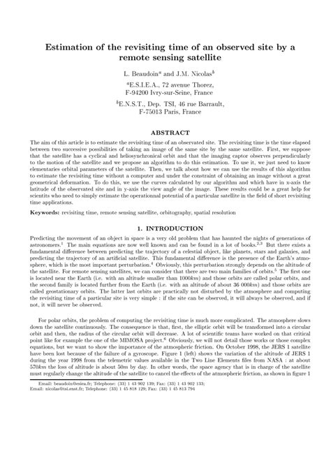 Pdf Estimation Of The Revisiting Time Of An Observed Site By A Remote